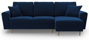 Modrá sametová rozkládací/s úložným prostorem rohová pohovka Kyoto – Cosmopolitan Design