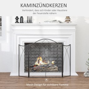 HOMCOM Krbová mřížka, Skládací krbová mřížka se 3 panely, Mřížka na kamna, Ochranná mřížka proti jiskření do obývacího pokoje, Kov, 126 x 76 cm, Čern…