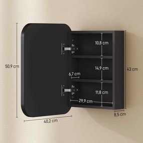 HOMCOM Koupelnová skříňka se zrcadlem, design s zaoblenými hranami, nastavitelnými policemi 40,2x10,2x50,9 cm, černá