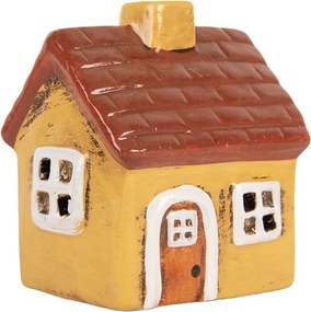 Žlutý keramický svícen na čajovou svíčku domek Village - 8*7*10 cm