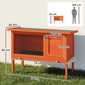 PawHut Zající kurník zvýšený králíkárna ze dřeva s otevíratelnou bitumenovou střechou vysouvací zásuvka 90x45x65 cm Oranžová
