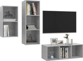 Nástěnné TV skříňky 3 ks betonově šedé dřevotříska 3079632