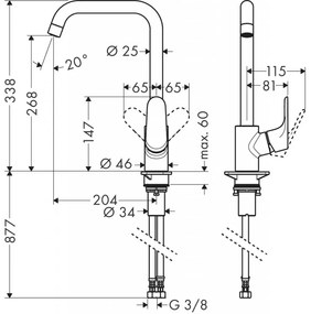 Vima Dřezový set Hansgrohe 3/C- Granitový dřez, 1,5 sektoru, 96x48cm, Šedá + Dřezová baterie Hansgrohe Focus