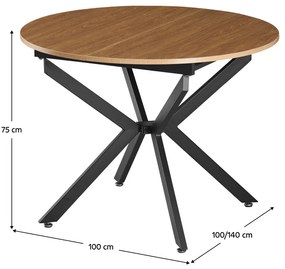 Kondela Jídelní rozkládací stůl, dub světlý/černá, 100x100-140x75 cm, ABERO TYP 1