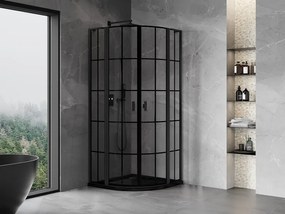 Mexen Mist L, čtvrtkruhový sprchový kout s 2-křídlými dveřmi, 90 x 90 cm, 8mm čiré sklo, černý profil, 8A32L-090-090-70-77