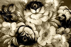 Tapeta květiny v sépiové provedení - 150x100 cm