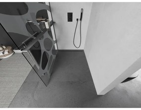 Mexen Kioto+, sprchová zástěna Walk-In s poličkou a věšákem 100 x 200 cm, 8mm čiré sklo bílý vzor, ​​grafitový profil, 800-100-121-95-97
