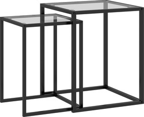 HOMCOM Sada 2 čtvercových stohovatelných konferenčních stolků s tvrzeným sklem a ocelovým rámem pro obývací pokoj 33x33x45,5 cm a 42x42x51 cm Černá |