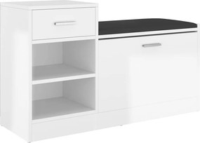 Lavice s botníkem bílá vysoký lesk 94,5x31x57 cm kompozit 326747