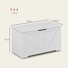 HOMCOM Úložný box do ložnice 100 L Skladovací lavice s bezpečnostním víkem pro předsíň a obývací pokoj 80x40x45 cm Bílá