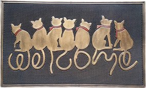 Gumová rohožka 7 koček, 75 x 45 cm – s bronzovou patinou, do domu a na terasu, odolná, s kočičím motivem