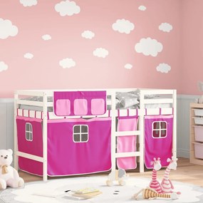 Dětská patrová postel se závěsy růžová 90 x 200 cm borovice,  3283822