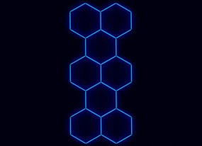 Kompletní Led hexagonové svítidlo modré, rozměr 8 elementů 166 x 386 cm