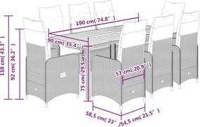 9dílný zahradní bistro set s poduškami šedý polyratan 3277026