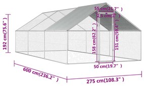 vidaXL Marketos Venkovní klec pro kuřata 2,75 x 6 x 1,92 m pozinkovaná ocel