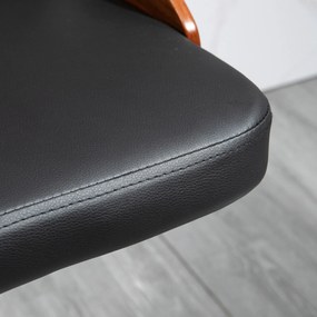 HOMCOM Sada 2 designových barových židlí s nastavitelnou výškou sedáku a 360° otáčením, černý syntetický potah, perforovaný opěrák připomínající dřevo