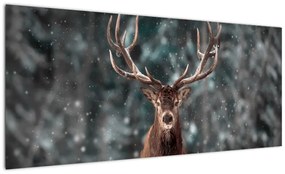 Obraz - jelen v zimě (100x40cm)