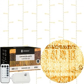 LED světelný závěs - 3x2m, 200LED, 8 funkcí, ovladač, paměť, IP20, teplá bílá