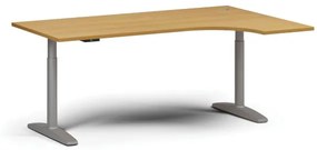 Výškově nastavitelný stůl OBOL, elektrický, 675-1325 mm, rohový pravý, deska 1800x1200 mm, šedá zaoblená podnož, buk