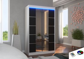 ADRK Furniture Posuvná skříň se zrcadlem a LED osvětlením GENUA 120 SW-GEN- W+B-120+L-V086