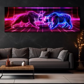 Obraz na plátně - Neonový býk a medvěd FeelHappy.cz Velikost obrazu: 180 x 60 cm