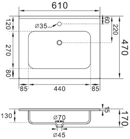 FTD Zápustné umyvadlo - UM.602, 60 cm, keramické, bílá