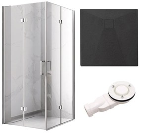 BPS-koupelny Čtvercový sprchový kout HYD-SK08C 90x90 chrom/transparent + vanička HYD-OSV-RIKO černá