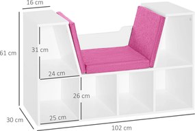 HOMCOM Moderní Design 2-v-1 Knihařská Lavice s 6 Úložnými Prostředky a 3 Polštářky 102L x 30W x 61H cm Bílá Růžová