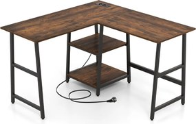 Costway Desk Rohový stůl ve tvaru L se zásuvkami a USB porty Rustikálně