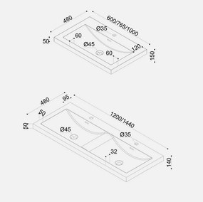 design umyvadlo COLOSUM G03 120-144cm