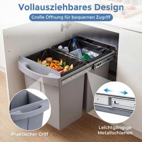 Costway Kuchyňský odpadkový koš s 2 přihrádkami Výsuvný kuchyňský odpadkový koš