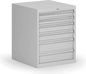 Závěsný dílenský box ke stolu G8, 6 zásuvek, 560 x 600 x 700 mm, šedá