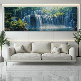 Obraz na plátně - Masivní vodopády skryté v lese FeelHappy.cz Velikost obrazu: 180 x 60 cm