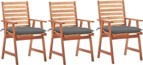 vidaXL Zahradní jídelní židle s poduškami 3 ks masivní akáciové dřevo [3064367] Barva: Šedá