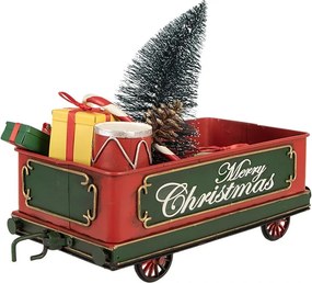 Červený retro model vagón s dárky a stromkem Christmas - 31*15*25 cm