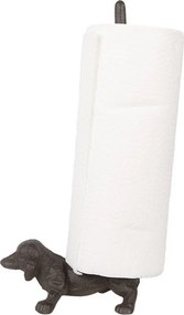 Hnědý litinový stojan na kuchyňské utěrky s jezevčíkem - 14*8*30 cm