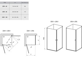 Ravak Chrome Sprchový kout 1/2 80 cm, transparent/satin 1QV40U01Z1 CRV1-80