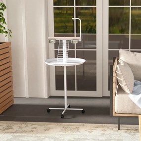 PawHut stojan na ptáky s krmítkem, kolečka, bidýlka, krmítko, krmítko pro ptáky s žebříkem na zahradu, balkon, ocel, bílá| Aosom