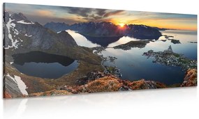 Obraz očarující horská panorama se západem slunce - 120x60 cm