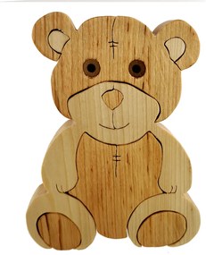 AMADEA Dřevěné puzzle medvěd, masivní dřevo dvou druhů dřevin, 15 cm