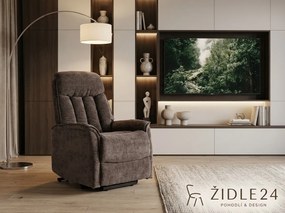 Elektrické polohovací TV křeslo VOJO - hnědá látka