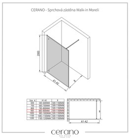 CERANO - Sprchová zástěna Walk-in Moreli L/P - černá matná, transparentní sklo - 90x200 cm