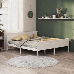 Rám postele bílý masivní dřevo borovice 200 x 200 cm - Default Title