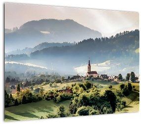 Obraz - vesnička v mlze (70x50 cm)