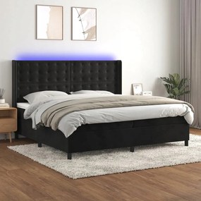 Box Spring Postel S Matrací A Led Černá Samet Černá tlačítka 200 x 200 cm