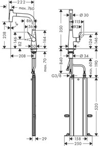 Hansgrohe Metris Select M71 Dřezová baterie s vytahovací sprškou, 2-polohová, chrom 73817000