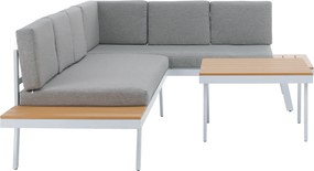 Zahradní set, bílá ocel/dub/světle šedá, PELOR
