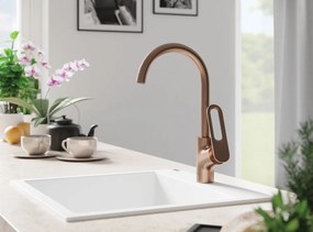 Laveo Tierra, dřezová baterie s výlevkou ve tvaru U h-355, měděná matná, LAV-BAJ_868D