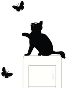 Samolepka na vypínač "Kočka s motýly" 9x11 cm