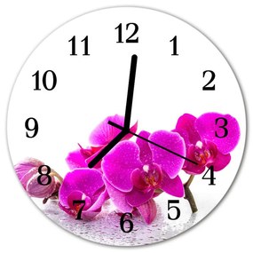 Nástenné skleněné hodiny orchidej